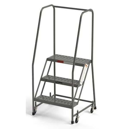 Ega Industrial Step Stool, 3 Steps, 24"W Perforated Tread, Handrails ...