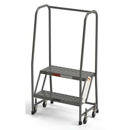 Ega Industrial Step Stool, 2 Steps, 24"W Perforated Tread, Handrails ...
