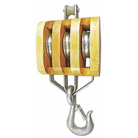 Indusco Manila Rope, Block, 5", Triple Wood, w/Hook 16900131 | Zoro