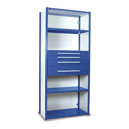 Equipto V-Grip Shelving W/ 4Drwrs/5Shlvs 7x2x4, Strtr, (2)3", 4.5", 7.5 ...