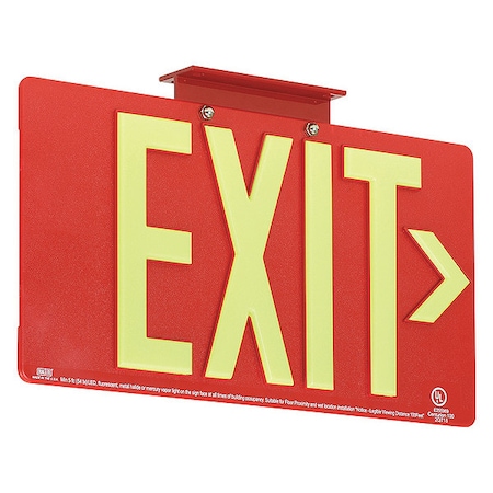 Dual-Lite Photoluminescent Single-Face Exit Sign, Red, 100FT Viewing ...