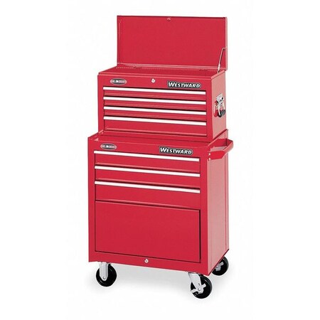 Westward Combination Tool Chest/Cabinet, 7 Drawer, Red, Steel, 26 1/2 ...