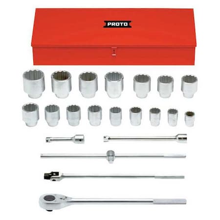 PROTO 1 in Socket Set, SAE, 22 Piece, 1 1/2 in to 3 1/2 in, Satin - J57102A