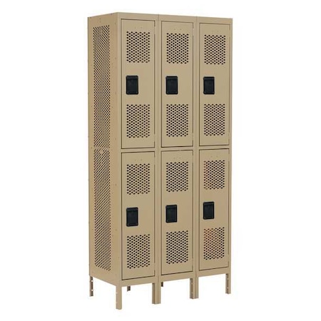 Edsal Wardrobe Locker, 36" W, 15" D, 78" H, (3) Wide, (6) Openings, Tan ...