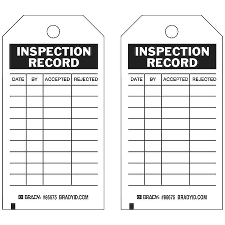 Brady Tag, Inspection, Paper, 5 3/4 in H x 3 in W, Black on White ...