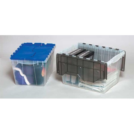 Akro-Mils 12 gal Attached Lid Container, Blue, Plastic, Steel Hinge ...