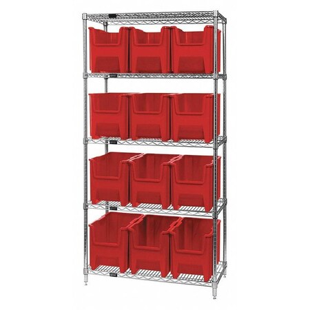 Quantum Storage Systems Steel Wire Bin Shelving, 36" W x 74" H x 18" D ...