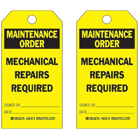 Brady Mal Nt Ord Tag, 5-3/4 x 3 In, Bk/Yel, PK10 86413 | Zoro