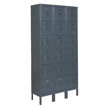 Edsal Box Locker, 36" W, 12" D, 78" H, (3) Wide, (18) Openings, Gray ...