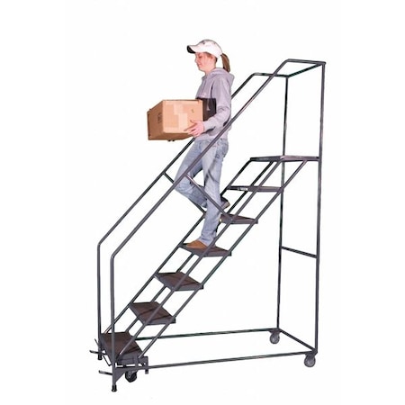 Ballymore 103" H Steel Stairway Slope Rolling Ladder, 7 Steps, 800 lb ...