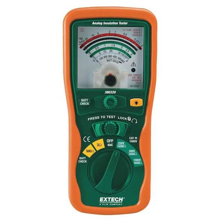 Extech Battery Operated Megohmmeter, 1000VDC 380320 | Zoro