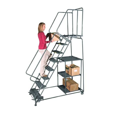 Ballymore 113" H Steel Stock Picking Rolling Ladder, 8 Steps, 450 lb ...