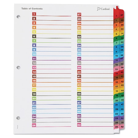 Cardinal Dividers 52 Tab, Assorted Colors 60990 | Zoro