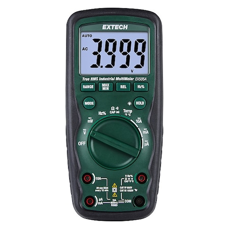 Extech Multimeter, 1,000 V Max DC, 0.1 mV Max AC, TRMS, 4,000 ...