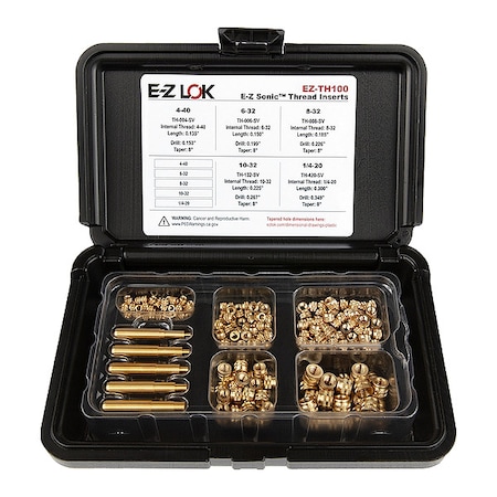 Zoro Select Heat-Set Insert Kit, #4-40 to 1/4"-20, 9/64 in, 5/32 in, 3/ ...
