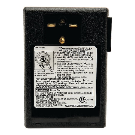 Intermatic Timer, Mechanical, 240V, 15A, Plug In HB112 | Zoro