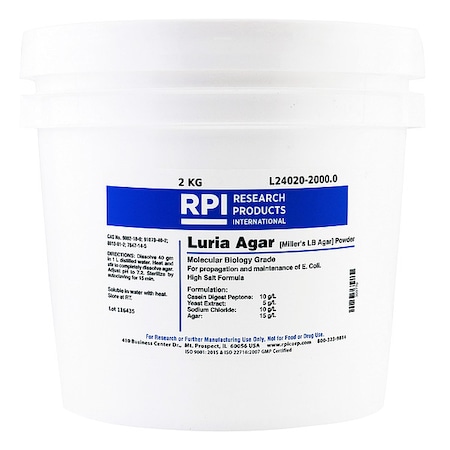 Rpi Luria Agar, Powder (Millers LB), 2kg L24020-2000.0 | Zoro