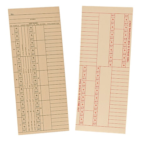 Amano Payroll Time Card, Double Sided, PK1000 NK14-4505A | Zoro
