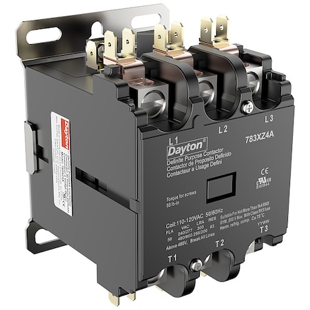 Dayton Definite Purpose Magnetic Contactor, 120V AC, 3 P, Non-Reversing ...
