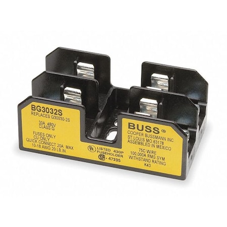 Eaton Bussmann Open Fuse Block, G UL Class, 480V AC/DC Volt Rating, 2 ...