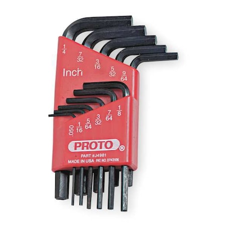 Proto 11 Piece SAE L-Shape Hex Key Set, J4981 J4981 | Zoro