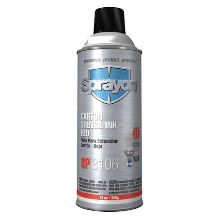 Sprayon Stencil Ink, 16 oz, Net 12 Oz, Red S03106000 | Zoro