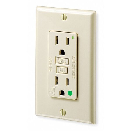 Leviton GFCI Receptacle, 15 Amps AC, 5-15R, Ivory 7599-HGI | Zoro