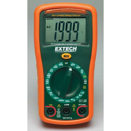 Extech Digital Multimeter, 600 Max. AC Volts, 600 Max. DC Volts, 10 Max ...
