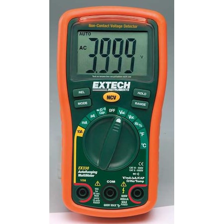 Extech Digital Multimeter, 600 Max. AC Volts, 600 Max. DC Volts, 10 Max ...