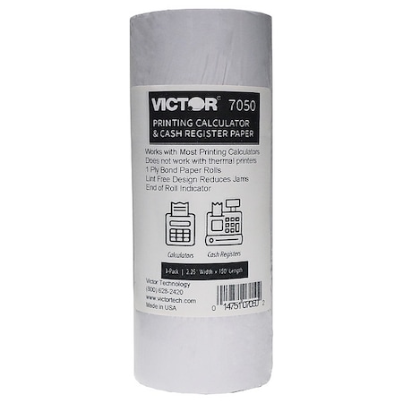 Victor Technology Paper Roll, 2-1/2 in.W, White, PK3 7050 | Zoro