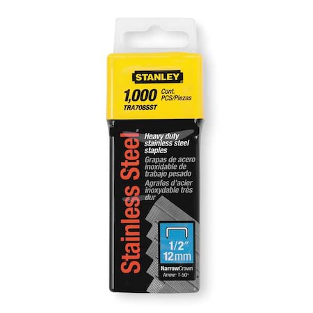 STANLEY 1/2" x 27/64" Heavy Duty Staples: 23 ga, Plain Stainless Steel ...
