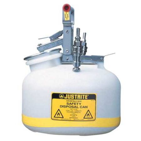 Justrite HPLC Waste Can, Polyethylene, Polypropylene, 2 gal, White, 12 ...