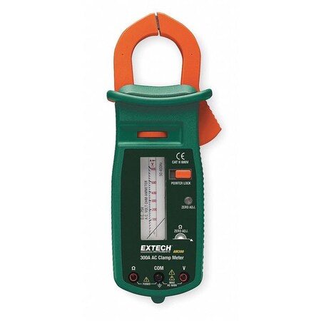 Extech Clamp Meter, Rotary Scale, 300 A, 1.5" (38mm) Jaw Capacity, Cat ...