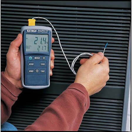 Extech Thermocouple Thermometer, 2 Input, Type K EA10 | Zoro