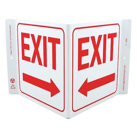 Zing Exit Sign, Plastic, 12" W, 7" H, Exit (Arrow), White 2568 | Zoro