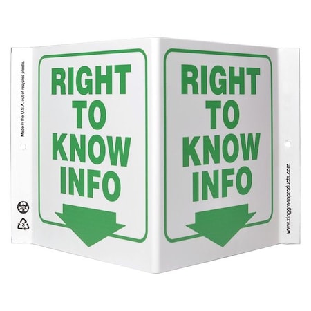 Zing RTK Sign, Right To Know Info, Plastic, 12 in W, 7 in H 2526 | Zoro