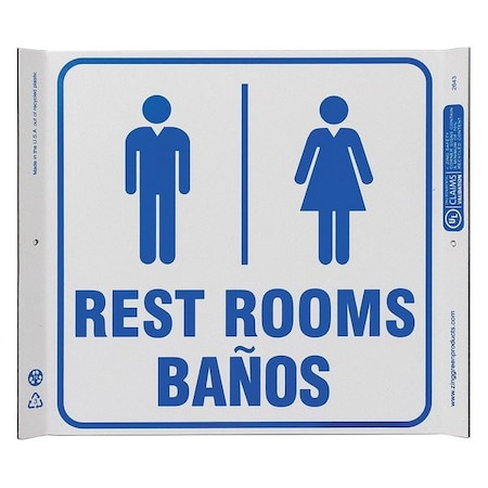 Zing Restrooms/Banos, Plastic, 10" x 10", With Mounting Holes 2643 | Zoro