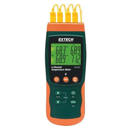Extech Thermocouple Thermometer, 4 Input SDL200 | Zoro