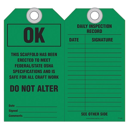 Idesco Safety Scaffold Ok to Use Safety Tag, PK10 KAT768AC | Zoro