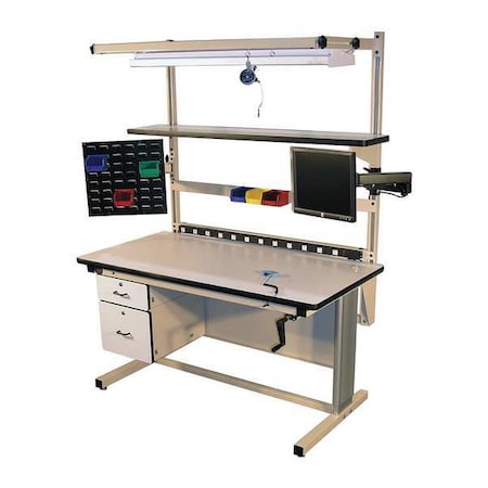 Pro-Line Hand Crank Height Adjustable Work Bench, ESD Laminate, 30" W ...