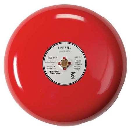 Edwards Signaling Fire Bell, Red, 10 In., 20 to 24V 439D-10AW-R | Zoro
