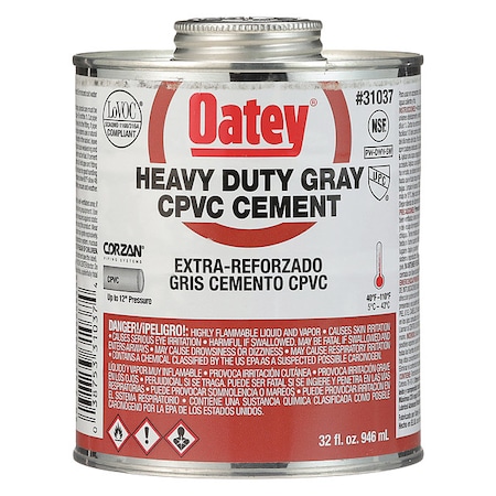 Oatey CPVC Cement, Heavy Duty, Gray, 32 oz. 31037 | Zoro