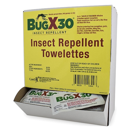 Bugx Insect Repellent, DEET 30 per., 50PK 18-750 | Zoro