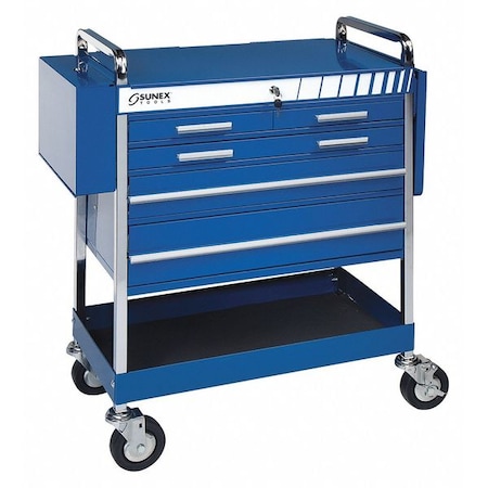 Sunex 5 Drawer Service Cart, Heavy Duty, Blue, 16 ga. Steel, 5 Shelves ...