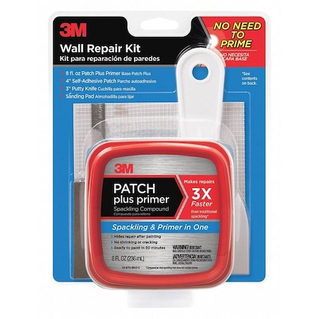3M Patch Plus Prime Wall Repair Kit, 8 oz, Tub, White SHR-KIT | Zoro