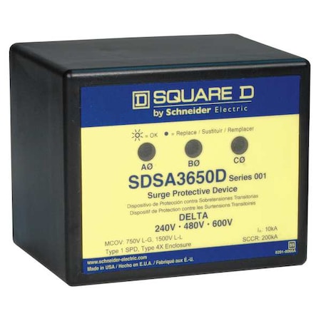 Square D Surge Protection Device, 3 Phase, 600V AC, 3 Poles, 3 Wires ...