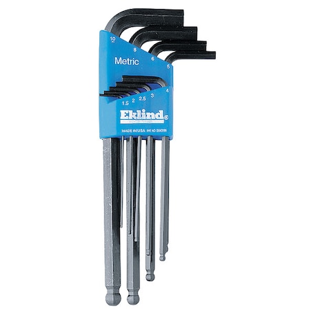 Eklind 9-Piece Hex Key Set, L, Long, 2 Tips, Metric, Steel, Black Oxide ...