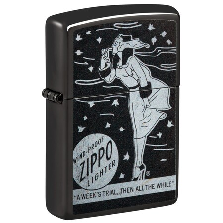Zippo Windy Design High Polish Black Pocket Lighter 48456 | Zoro
