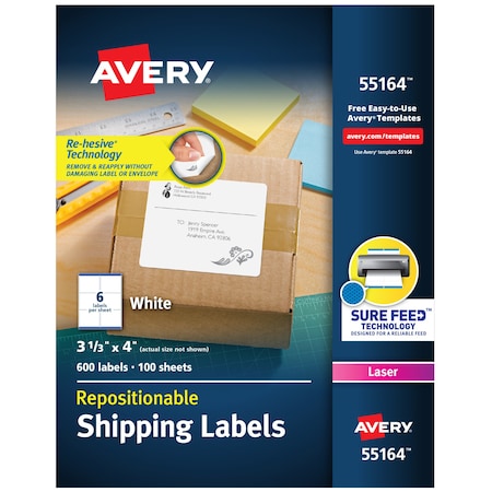 Avery Laser Mailing Label, 4 in Label W, 3 1/3 in Label H, 6 Labels per ...
