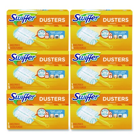 Swiffer Dusters Starter Kit, Dust Lock Fiber, 6in Handle, Blue/yellow ...